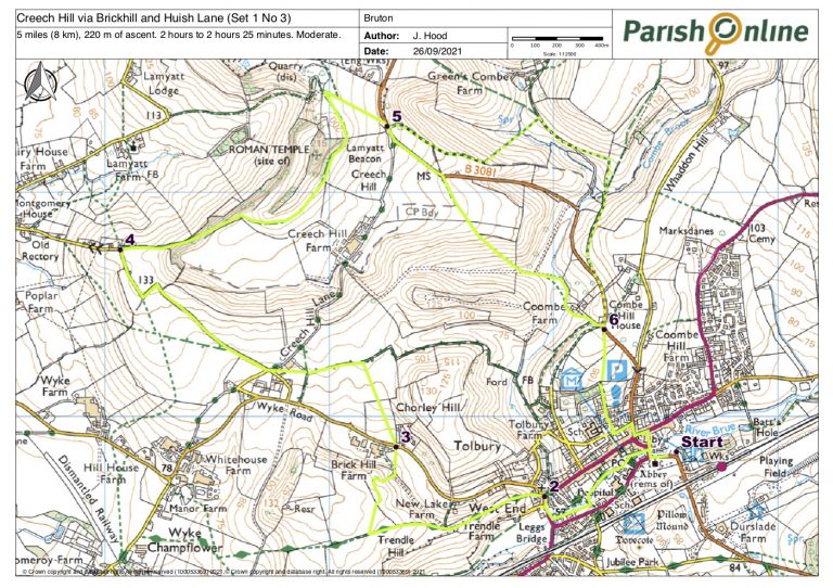 Creech hill via Brickhill and Huish Lane (Set 1 No 3) - Walks in Bruton